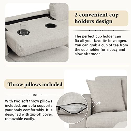 Eafurn L Shaped Sectional Reversible Chaise and Drop Down Table & Cupholders, Upholstery Corner Storage Ottoman, Tufted Convertible Sofa & Couch for Living Room Furniture Set, Gray