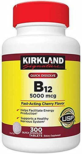 ONFIPOK Kirkland-Signature Vitamin B12 5000 Mcg, Supplements,300 Tablets-Support More Quick Dissolve,Cherry Flavor,Benefit Brain & Heart Function (Pack of 1)