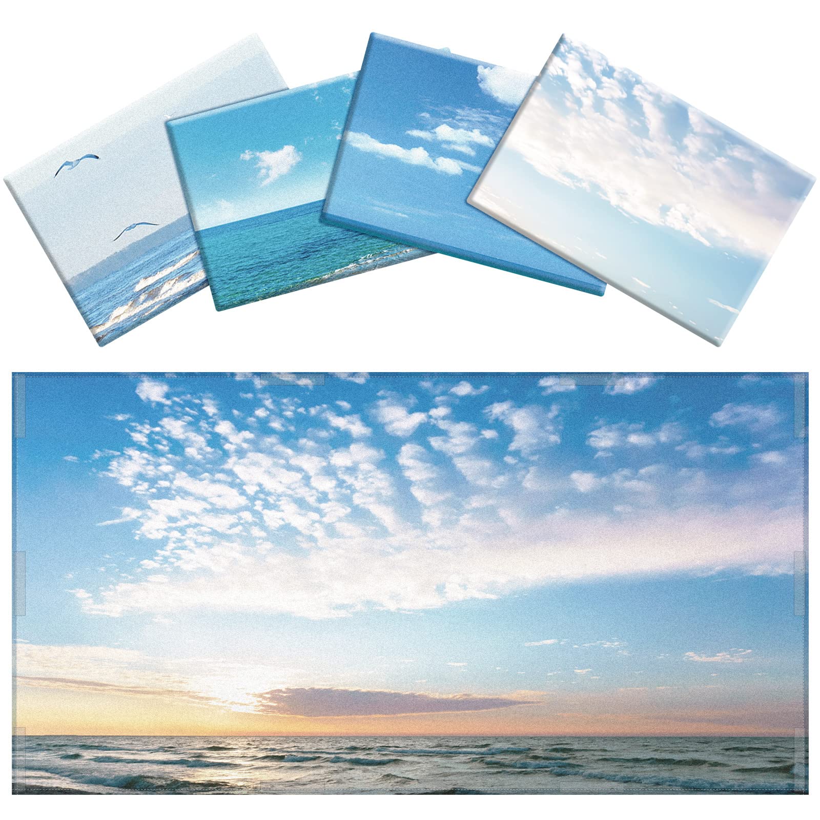4 Pieces 2ft x 4ft Fluorescent Light Covers for Classroom Office Sea Shore Beach Blue Sky Light Covers for Ceiling Light Filter Eliminate Harsh Glare Causing Eyestrain and Headaches