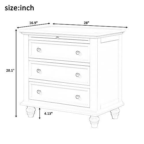 Knocbel 3-Drawer Nightstand with Pull-Out Tray, Wooden Bedside Night Stand Sofa Side End Table with Legs, 110lbs Weight Capacity, 28.1" H x 28" W x 16.9" D (Blue)