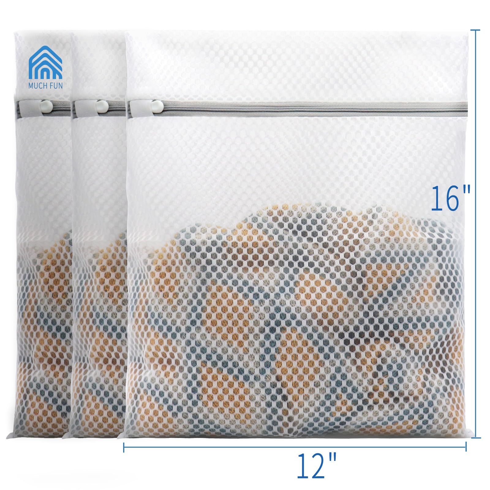 3Pcs Durable Honeycomb Mesh Laundry Bags for Delicates 12 x 16 Inches (3 Medium)