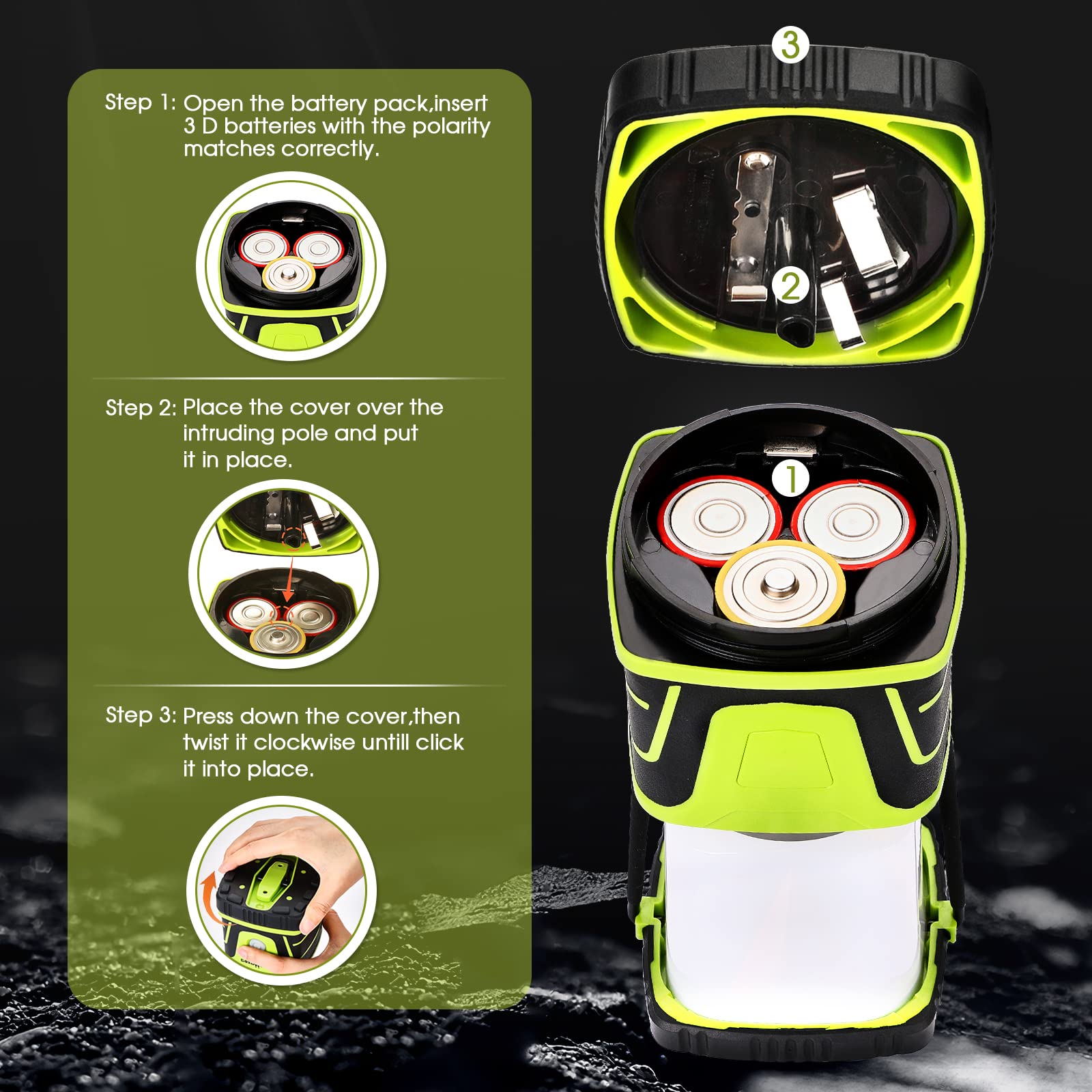 Camping Lantern,Super Bright Battery Powered LED 1500LM,4 Light Modes,Waterproof Tent Light,Long Run-time Lantern Flashlight for Hurricane,Emergency,Survival Kits,Hiking,Fishing