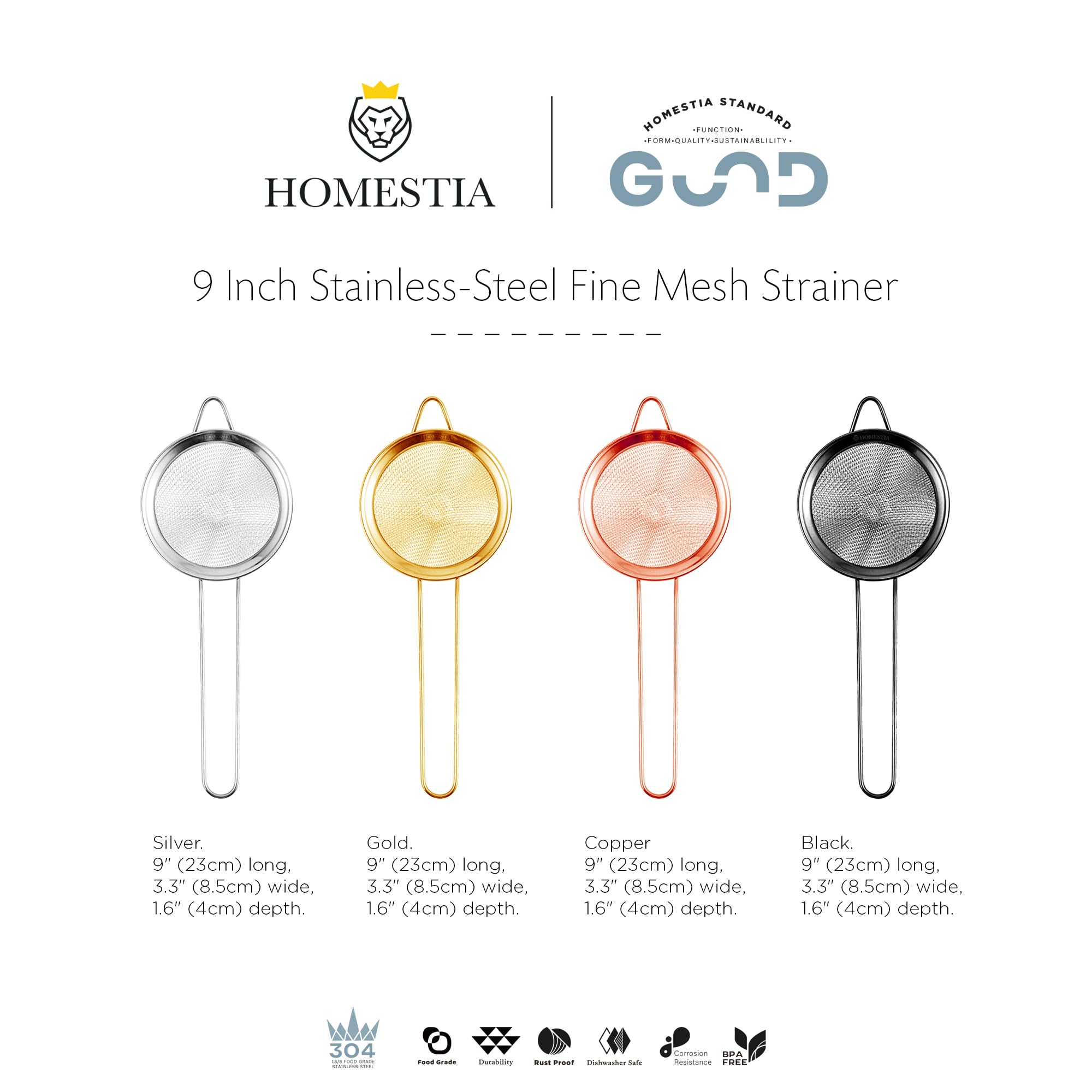 Fine Mesh Sieve Strainer Stainless Steel Cocktail Strainer Food Strainers Tea Strainer Coffee Strainer with Long Handle for Double Straining Utensil 3.3 inch by Homestia
