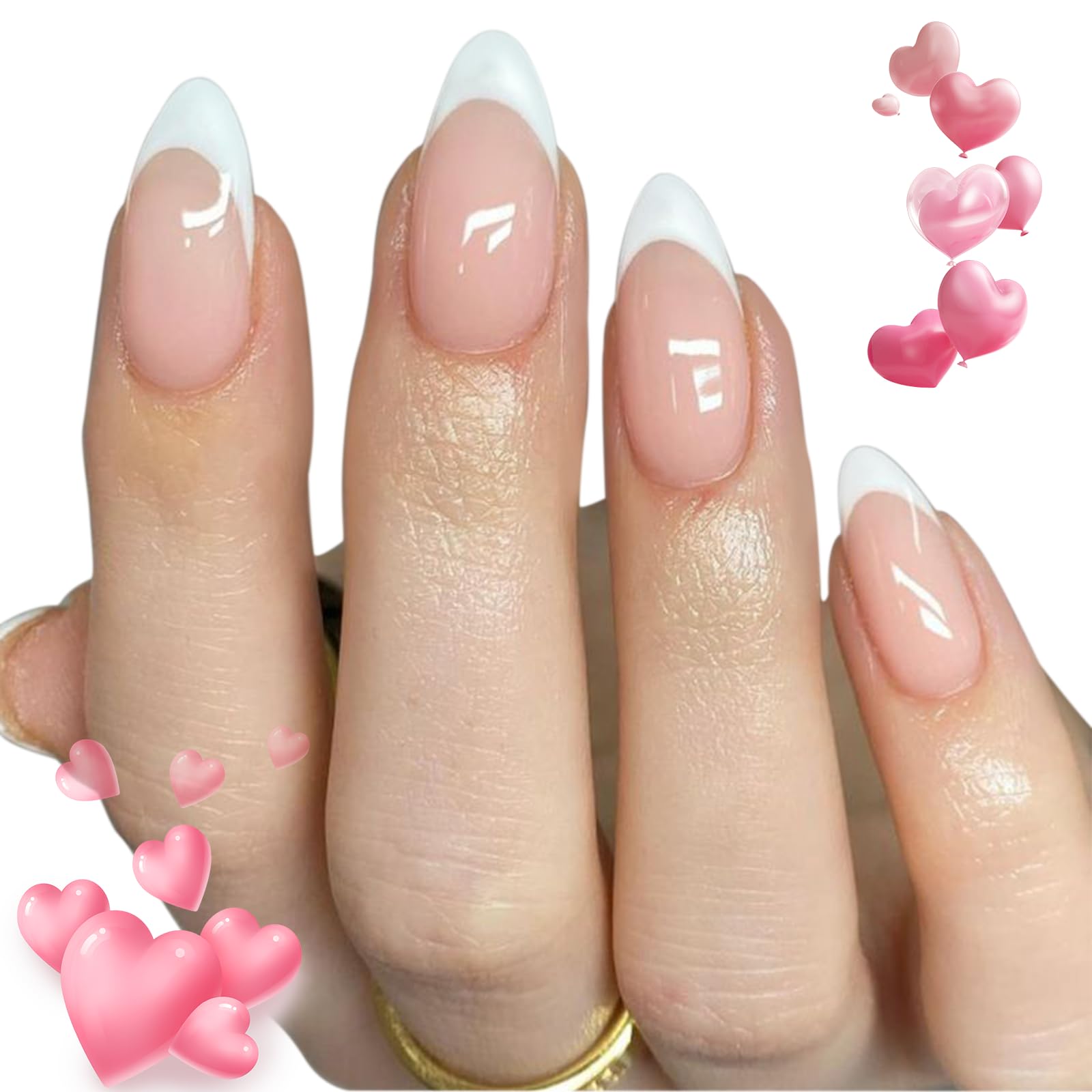 Modelones French Press on Nails, Short Almond Nails, Reusable Nail Kit with Nail Glue Adhesive Tabs Mini Nail File, 24 Fake Nails 12 Sizes, Glue on Nails DIY Home Salon Valentine's Gift for Women Girl