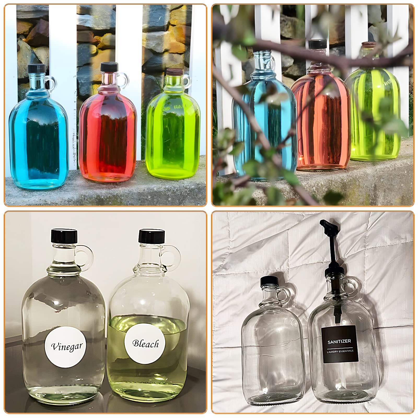 DESIYUE 2 Pack 64oz Glass Gallon Jugs with Handle and Black Plastic Lids, Half-Gallon, Gallon Glass Fermenting Jug, Glass Water Jug for Kombucha, Home Brew, Vanilla Extract, Beer, Soda,Cider (Clear)
