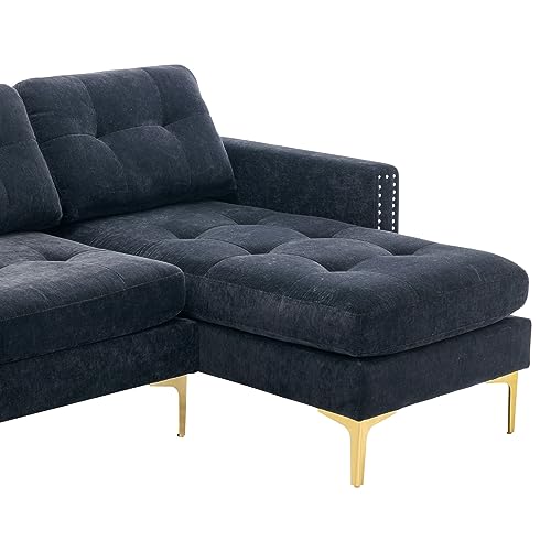 5-Seater Sectional Sofa with Extra Wide Chaise and Movable Ottoman, U Shaped Convertible Corner Couch Bed with Golden Metal Legs,Comfy Velvey Upholstered Sofa&Couches for Living Room Apartment