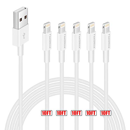 iPhone Charger Fast Charging[Apple MFi Certified] 5pack 10FT Long Lightning Cable Fast High Speed Data Sync iPhone Charger Cord for iPhone 14/13/12/11 Pro Max/XS MAX/XR/XS/X/8/7/Plus airpods (White)