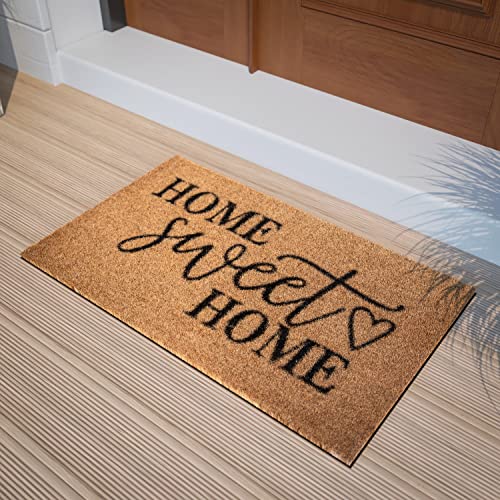 Flash Furniture Harbold Indoor/Outdoor Coir Doormat - Natural Background with Black Home Sweet Home Message - 18" x 30" - Non-Slip Backing