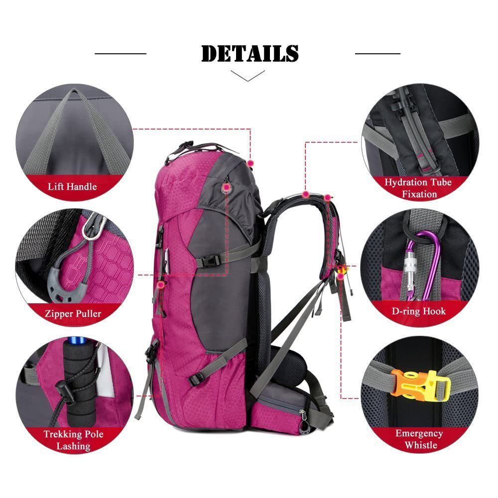 Bseash 60L Waterproof Hiking Camping Backpack with Rain Cover, Large Outdoor Sport Travel Daypack Rucksack for Climbing