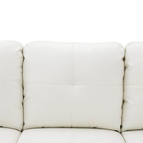 NOTOP 3-Piece Faux Leather L-Shaped Sectional Sofas, Button Tufted Upholstered Couch Set with Left Chaise Longue and Storage Ottoman, for Living Room, Home, Office,White