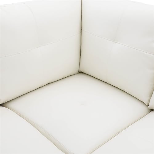 NOTOP 3-Piece Faux Leather L-Shaped Sectional Sofas, Button Tufted Upholstered Couch Set with Left Chaise Longue and Storage Ottoman, for Living Room, Home, Office,White