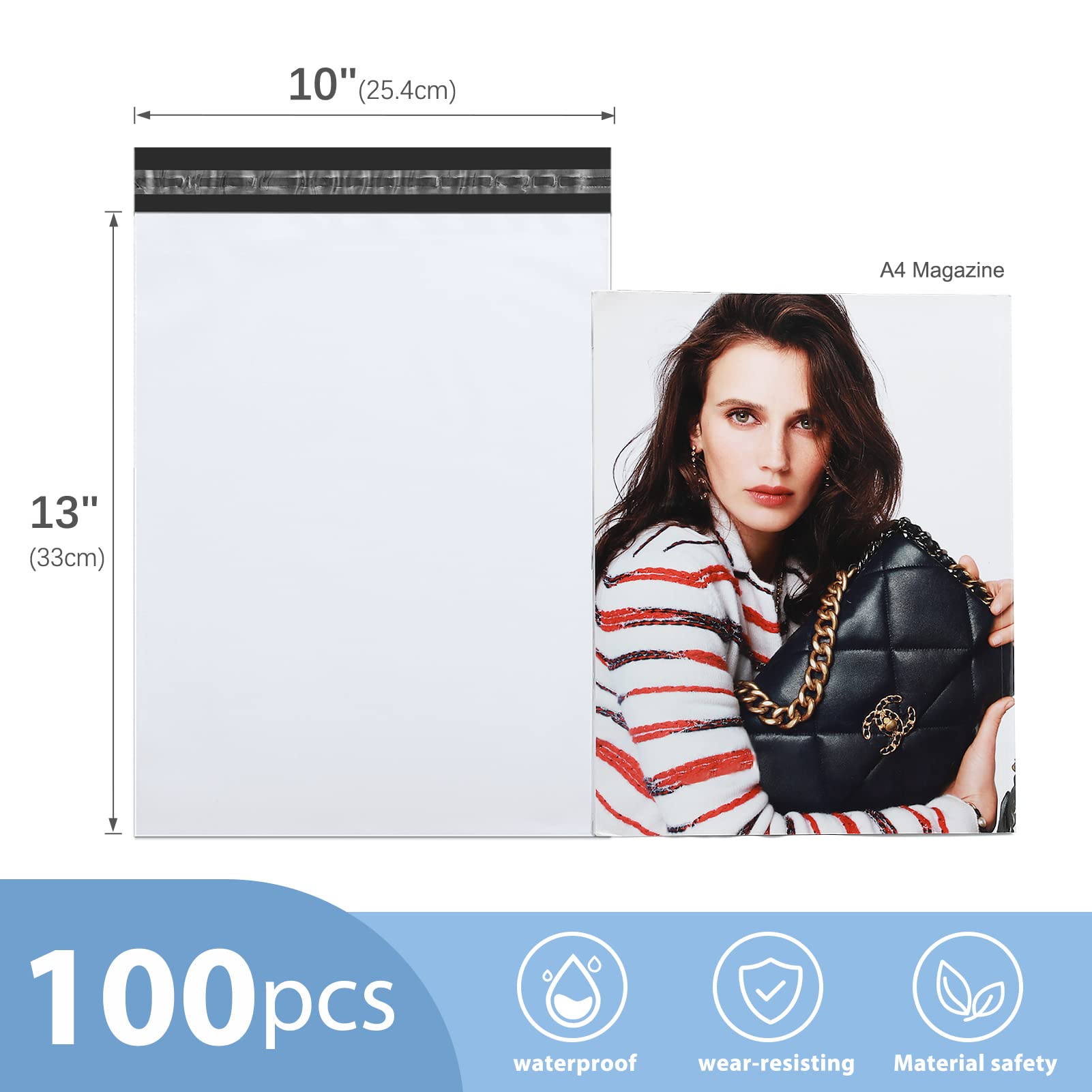 Metronic Poly Mailers 10x13 100 Pcs | Medium Shipping Bags for Clothing | Mailing Bags for Small Business, Shipping Envelopes,Packing Bags in White