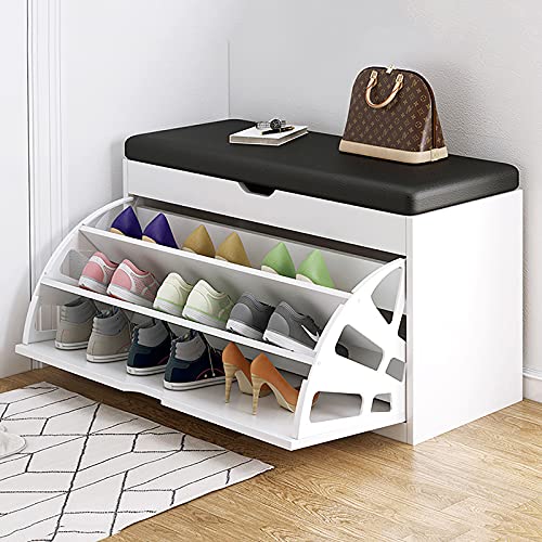 ZZFF SS&LL Shoe Storage Bench with Hidden Shoe Rack,Leather Entryway Shoe Bench Seat Shoe Organizer Shoe Cabinet,Modern Entry Decorative Furniture-C-White 60x30x50cm(24x12x20inch)