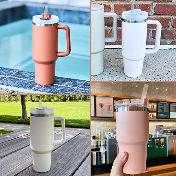 RaepperHan 6 Pack Reusable Replacement Straws for Stanley 40 oz Adventure Tumbler, Plastic Straws with Cleaning Brush, Compatible with Stanley 40oz Cup Water Jug (6* Plastic Straws for 40 oz), RH012