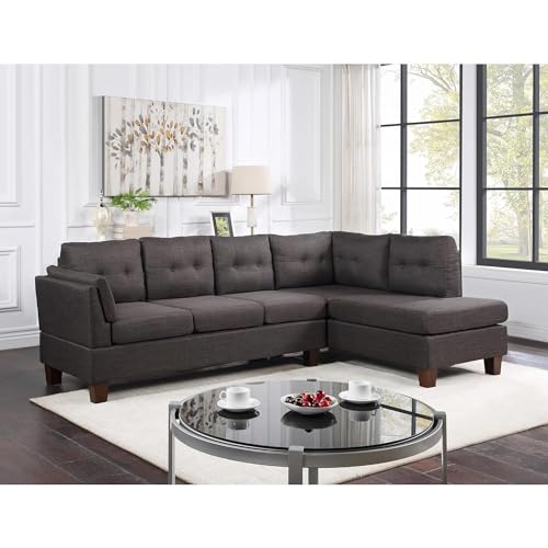 Maykoosh Victorian Vibes Linen Modern Sectional Sofa with Right Facing Chaise