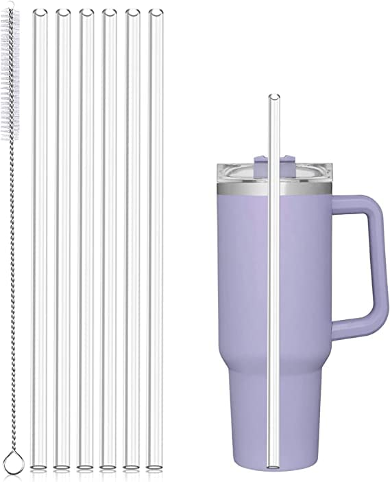 RaepperHan 6 Pack Reusable Replacement Straws for Stanley 40 oz Adventure Tumbler, Plastic Straws with Cleaning Brush, Compatible with Stanley 40oz Cup Water Jug (6* Plastic Straws for 40 oz), RH012