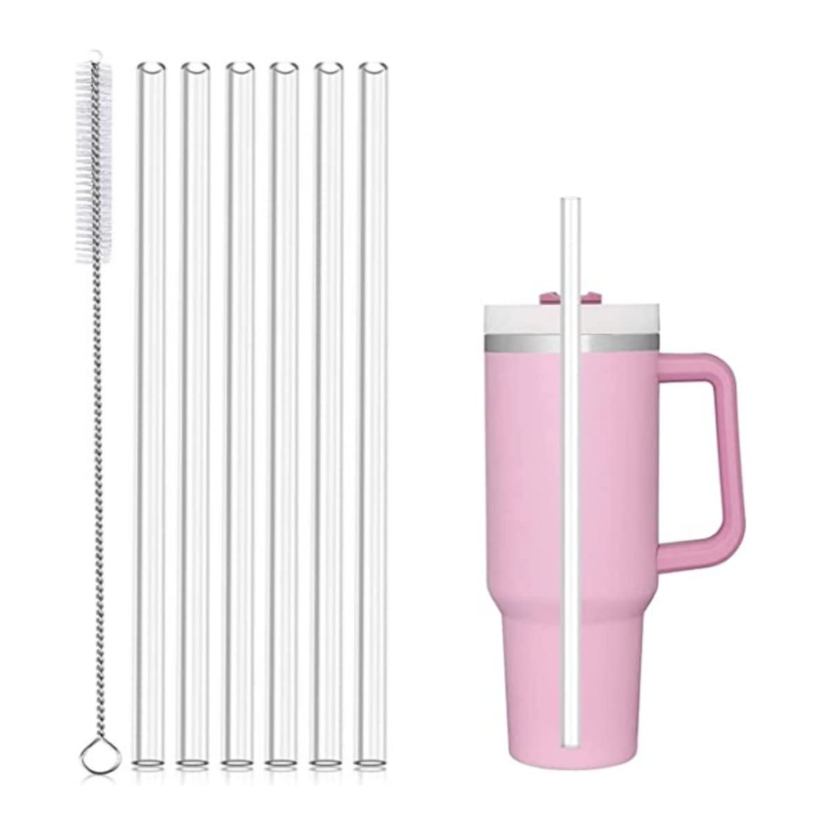RaepperHan 6 Pack Reusable Replacement Straws for Stanley 40 oz Adventure Tumbler, Plastic Straws with Cleaning Brush, Compatible with Stanley 40oz Cup Water Jug (6* Plastic Straws for 40 oz), RH012