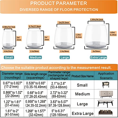 16 PCS Transparent Silicone Chair Leg Floor Protectors for Hardwood Floors.Small 3/4".