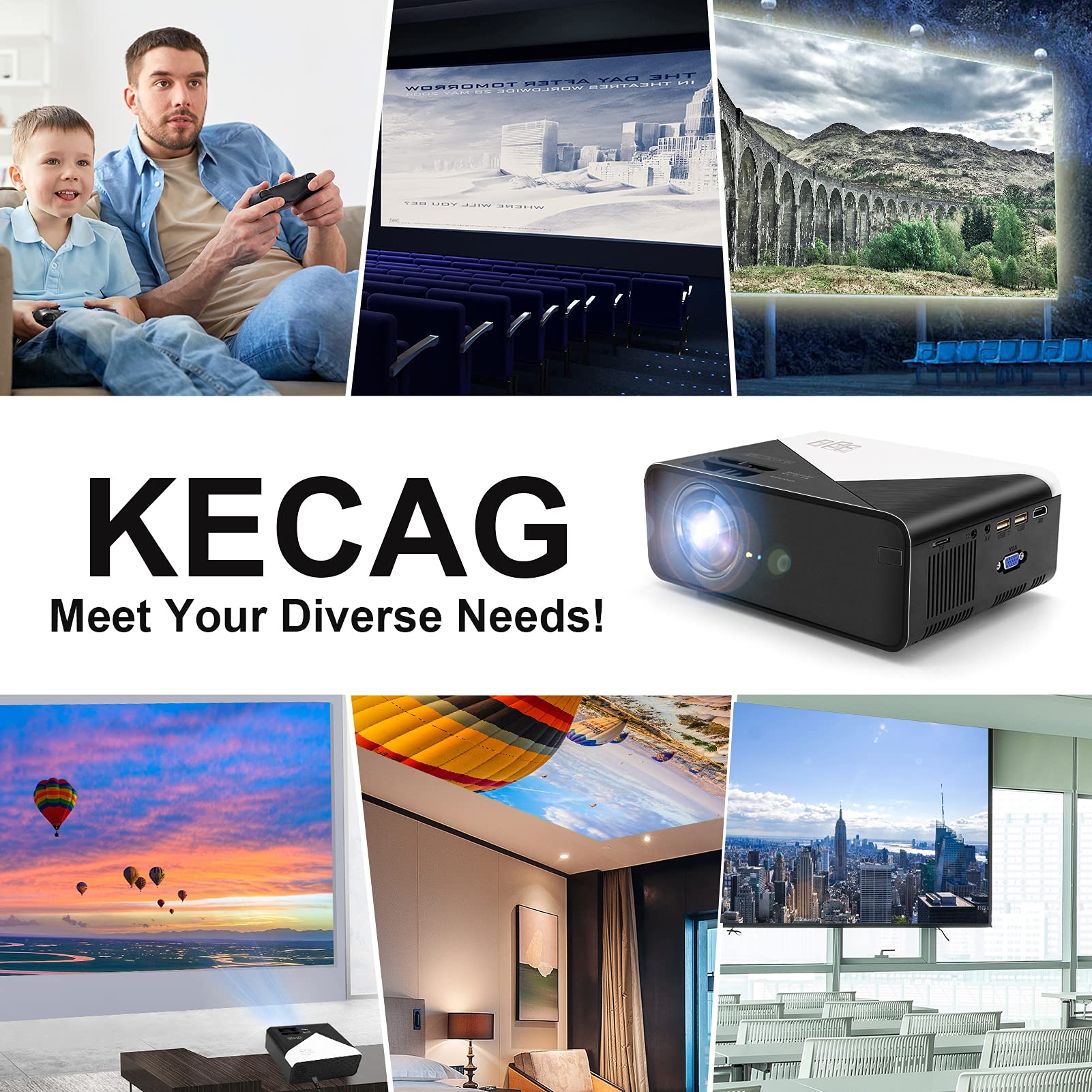 Mini Portable WiFi Projector 1080P-Supported for Outdoor - Native 720P Movie Projector Compatible w/ Smartphone, Laptop, DVD, with 100" Projector Screen for Home Entertainment, 60000 Hrs Lamp Lifetime