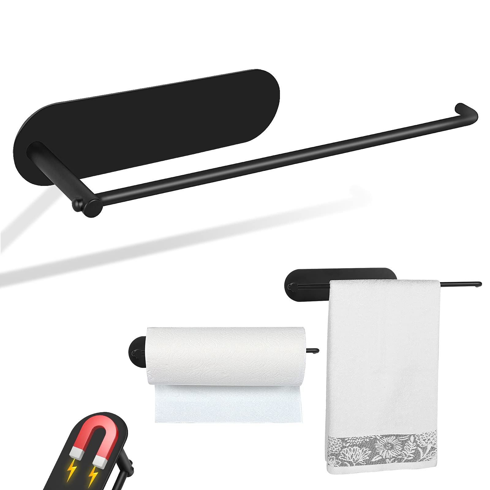 Magnetic Paper Towel Holders Refrigerator Heavy Duty Stainless Towel Roll Holders with Strong Magnetic Backing - Fit for Large Paper Towels-for Kitchen, Grill, Toolbox, Garage, Shop(12in-Black)