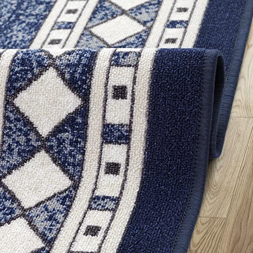 Antep Rugs Alfombras Modern Bordered 5x7 Non-Skid (Non-Slip) Low Profile Pile Rubber Backing Indoor Area Rugs (Navy Blue, 5' x 7')
