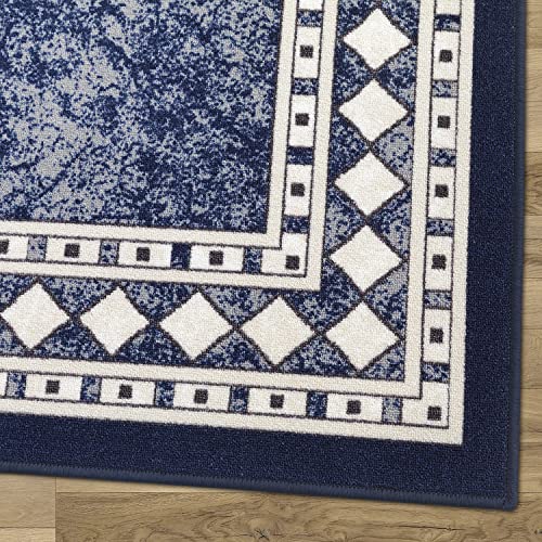 Antep Rugs Alfombras Modern Bordered 5x7 Non-Skid (Non-Slip) Low Profile Pile Rubber Backing Indoor Area Rugs (Navy Blue, 5' x 7')