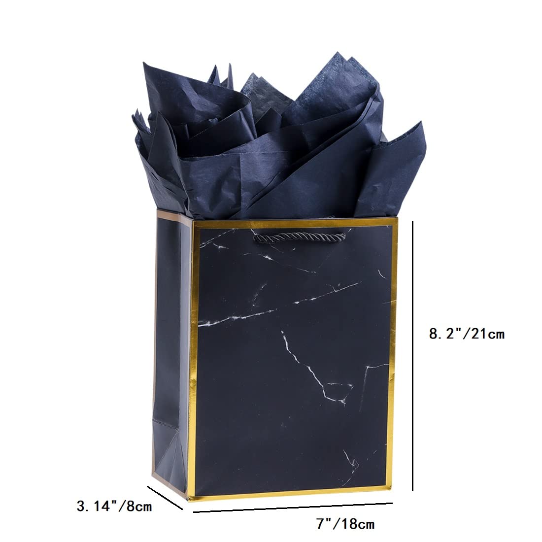 ysmile Marble Black 8" Medium Gift Paper Bag with Tissue Paper for Men Birthday Party Favor from