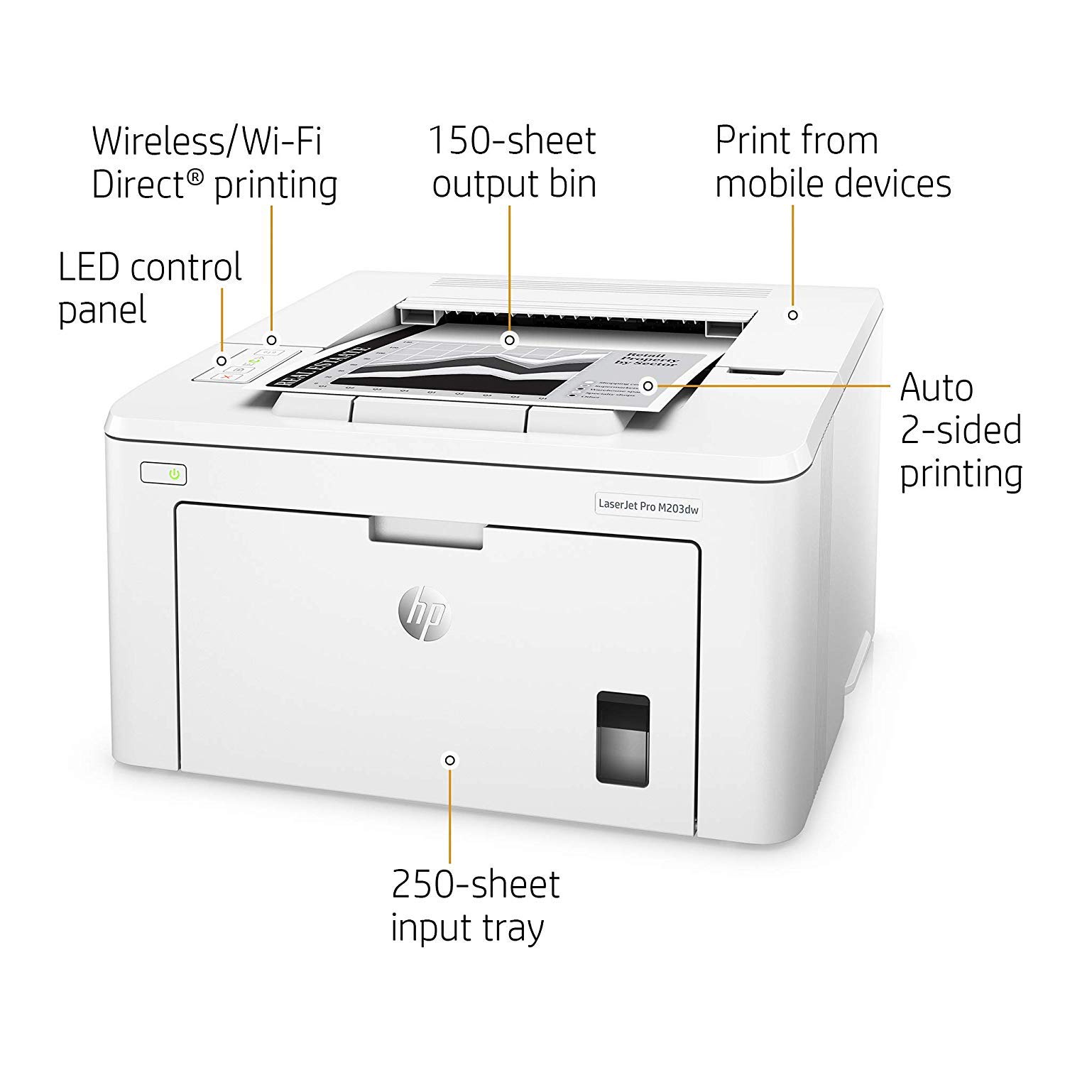 HP G3Q47A#BGJ Laserjet Pro M203dw Wireless Laser Printer (G3Q47A). Replaces M201dw Laser Printer (Renewed)