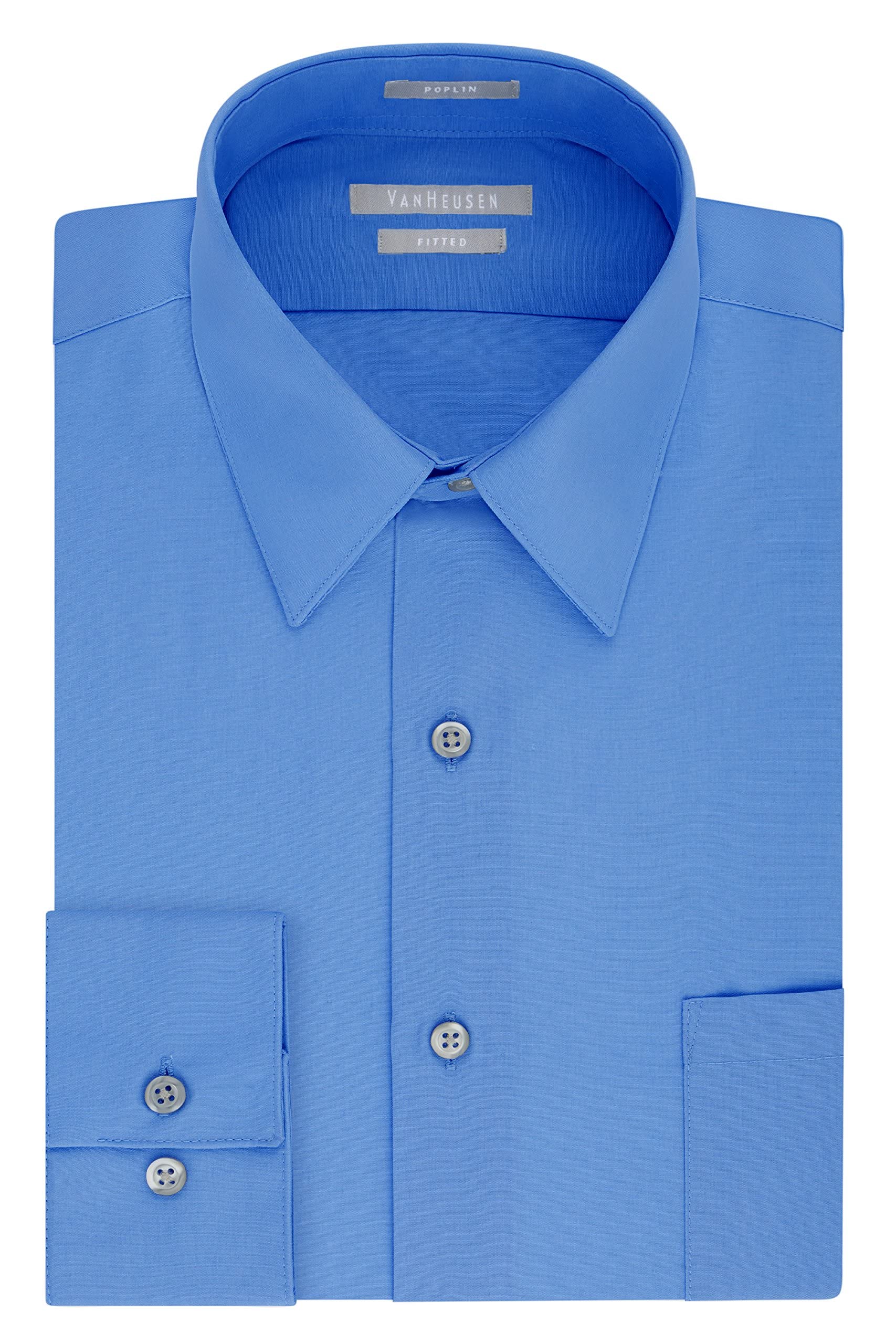 Van Heusen Men's Dress Shirt Fitted Poplin Solid, Pacifico, 17" Neck 34"-35" Sleeve