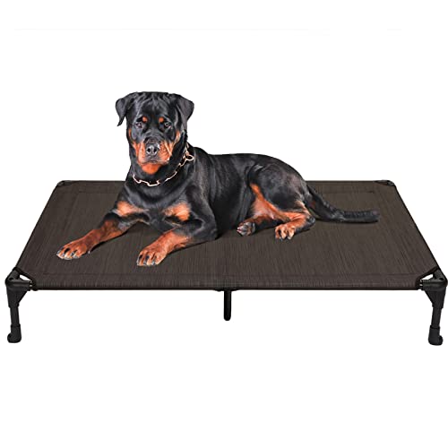 Veehoo Cooling Elevated Dog Bed, Outdoor Raised Dog Cots Beds with Washable & Breathable Mesh, No-Slip Rubber Feet, Portable Chewproof Pet Bed for Indoor & Outdoor, X-Large, Brown