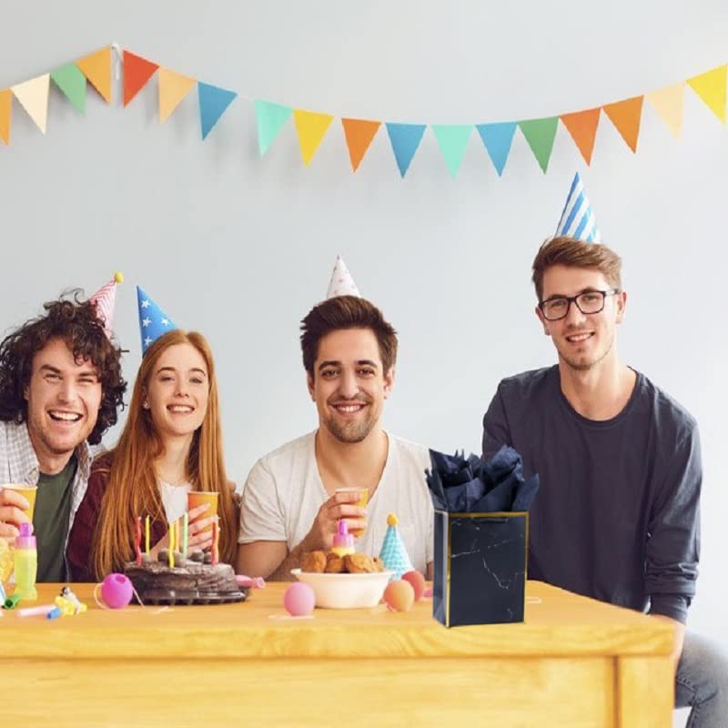 ysmile Marble Black 8" Medium Gift Paper Bag with Tissue Paper for Men Birthday Party Favor from