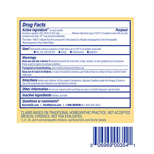 Boiron Aconitum Napellus 30C Homeopathic Medicine Relief from Fever, Hot and Dry Skin, Cough, and Restlessness - 3 Count (240 Pellets)