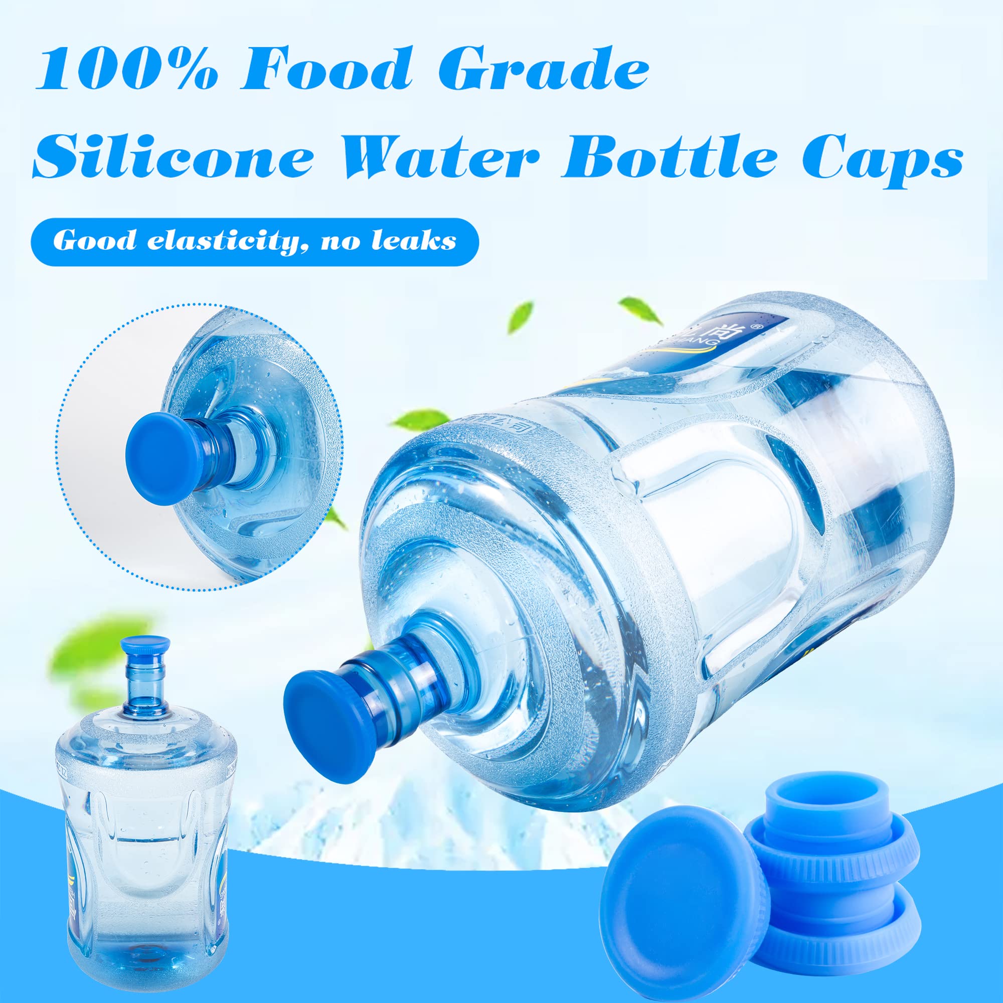 Jell-Cell 5 Gallon Water Jug Cap Silicone - Reusable Water Bottle Caps for 55mm No-Splash,No Leak and Spill Replacement Cap,3 Pack