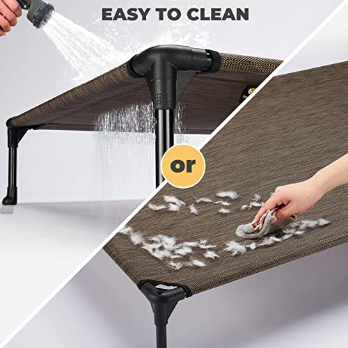 Veehoo Cooling Elevated Dog Bed, Outdoor Raised Dog Cots Beds with Washable & Breathable Mesh, No-Slip Rubber Feet, Portable Chewproof Pet Bed for Indoor & Outdoor, X-Large, Brown