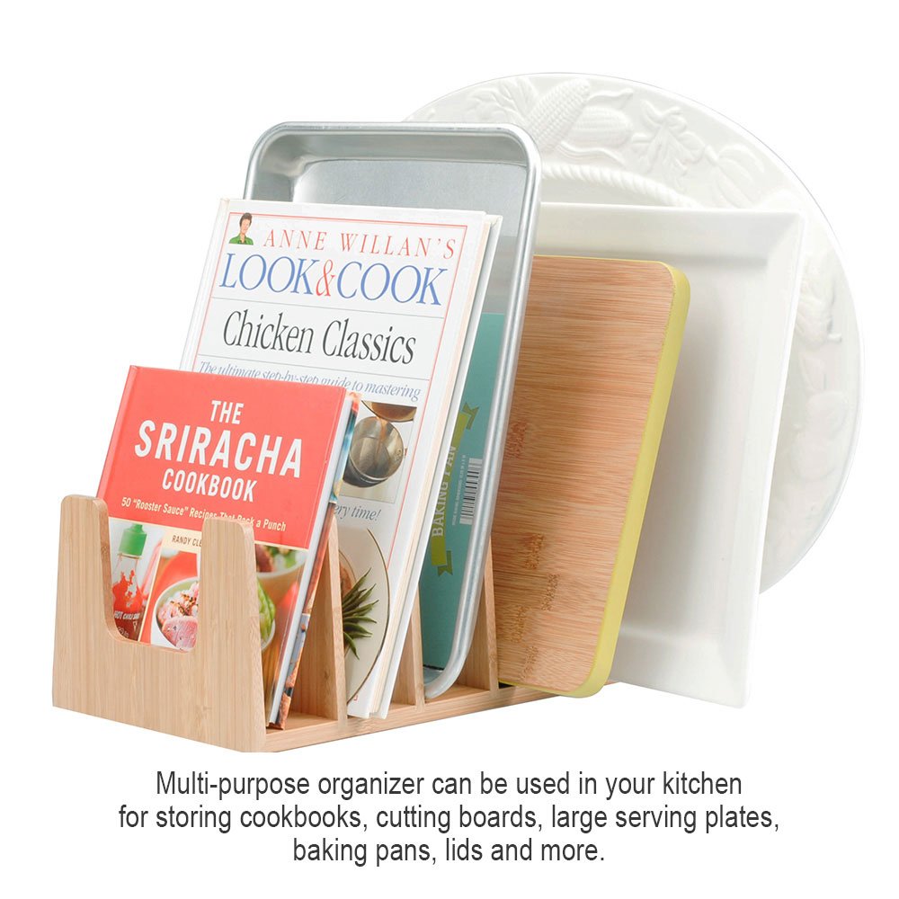 MobileVision Bamboo Pot Lid Holder Organizer for Storage in Cabinets or Kitchen Countertops and Cupboards