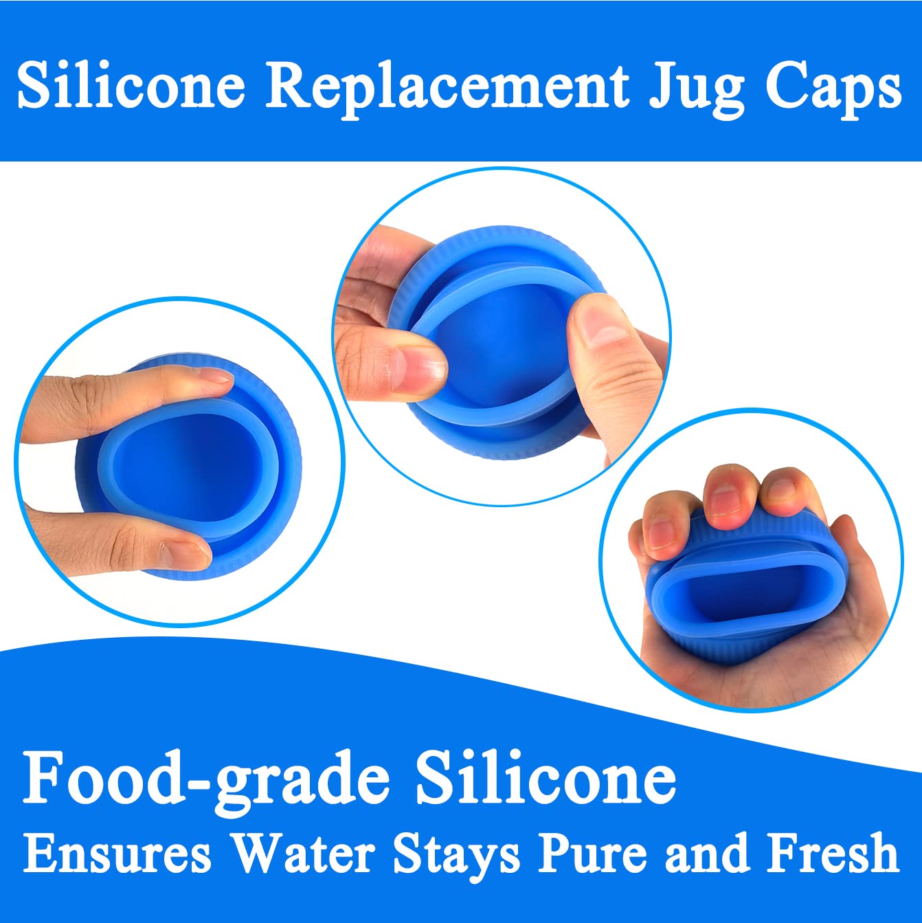 Jell-Cell 5 Gallon Water Jug Cap Silicone - Reusable Water Bottle Caps for 55mm No-Splash,No Leak and Spill Replacement Cap,3 Pack