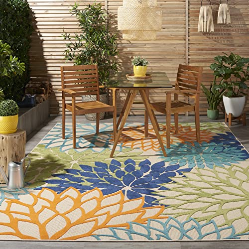 Nourison Aloha Indoor/Outdoor Multicolor 7'10" x 10'6" Area-Rug, Tropical, Botanical, Easy-Cleaning, Non Shedding, Bed Room, Living Room, Dining Room, Deck, Backyard, Patio (8x10)