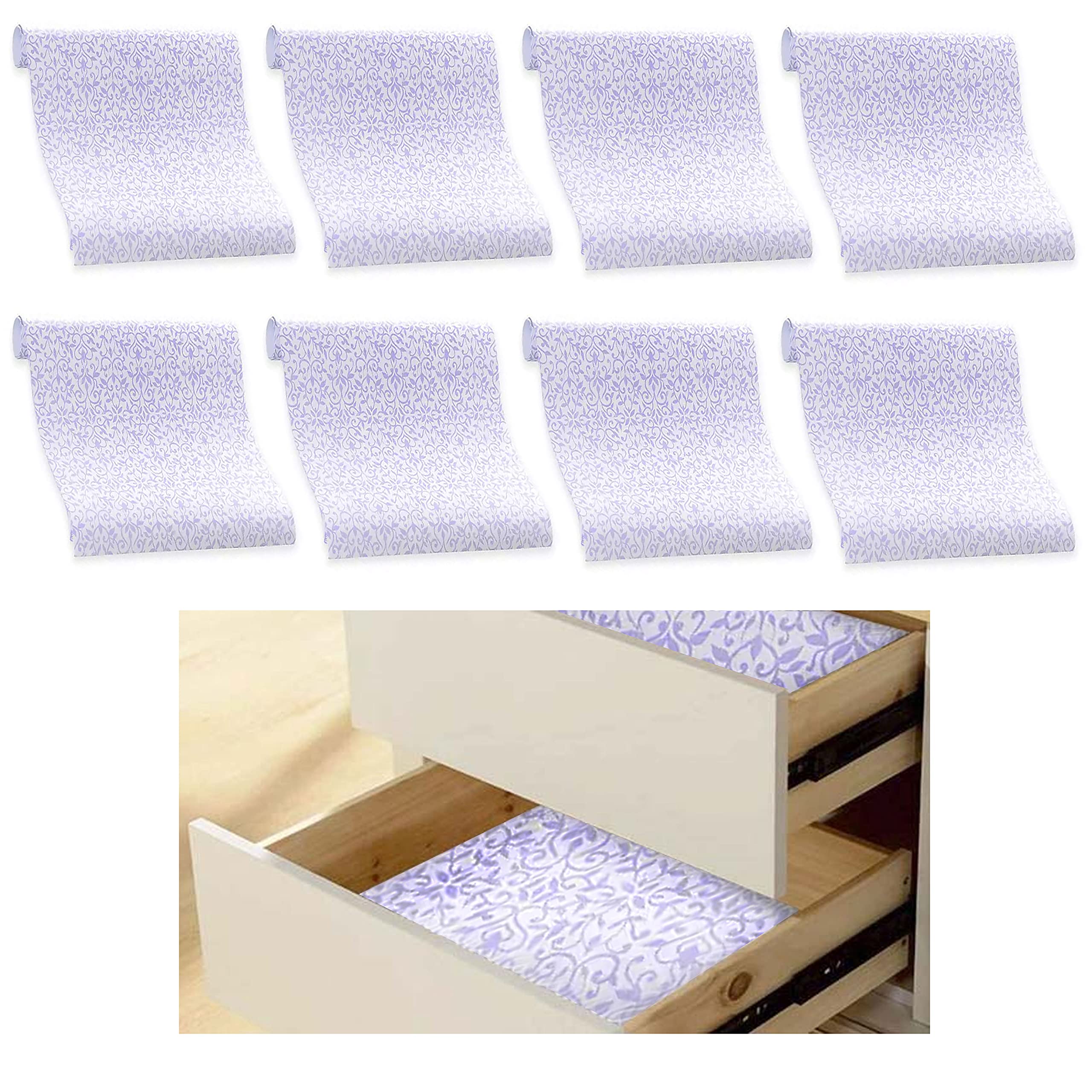 8 Sheets Lavender Scented Drawer Liners Shelf Paper Cover Decor Floral 18inch X 24inch,Purple,Variable
