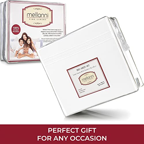 Mellanni King Size Sheets - Iconic Collection Bedding Sheets & Pillowcases - Hotel Luxury, Extra Soft, Cooling Bed Sheets - Deep Pocket up to 16" - Wrinkle, Fade, Stain Resistant - 4 PC (King, White)
