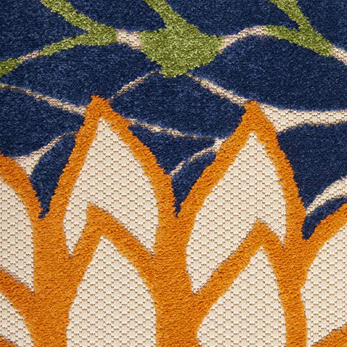 Nourison Aloha Indoor/Outdoor Multicolor 7'10" x 10'6" Area-Rug, Tropical, Botanical, Easy-Cleaning, Non Shedding, Bed Room, Living Room, Dining Room, Deck, Backyard, Patio (8x10)