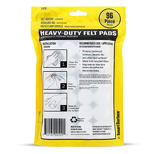 Smart Surface 8725 Heavy Duty Self Adhesive Furniture Felt Pads 1-Inch Round Oatmeal 96-Piece Value Pack in Resealable Bag