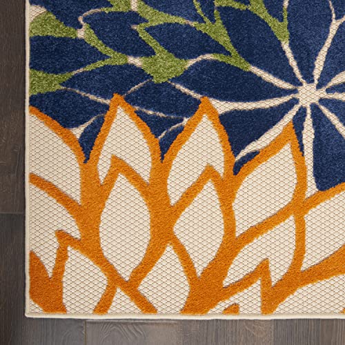 Nourison Aloha Indoor/Outdoor Multicolor 7'10" x 10'6" Area-Rug, Tropical, Botanical, Easy-Cleaning, Non Shedding, Bed Room, Living Room, Dining Room, Deck, Backyard, Patio (8x10)