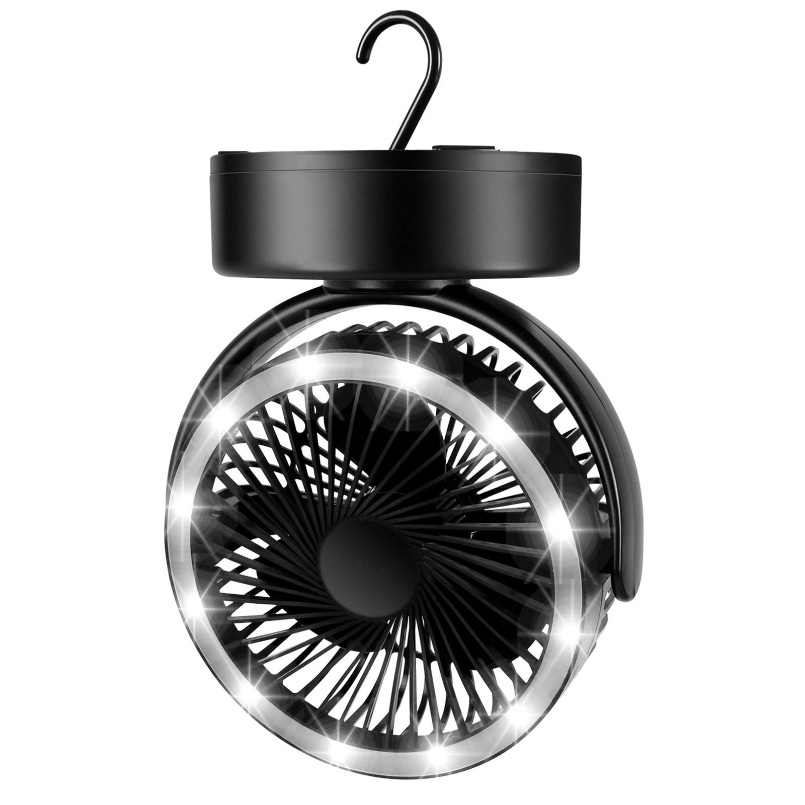 Odoland Portable Camping Fan with LED Lantern, Battery Operated Tent Fan Light Lamp with Hanging Hook for Camping, Hiking, Hurricane, Outages, Emergency Gear