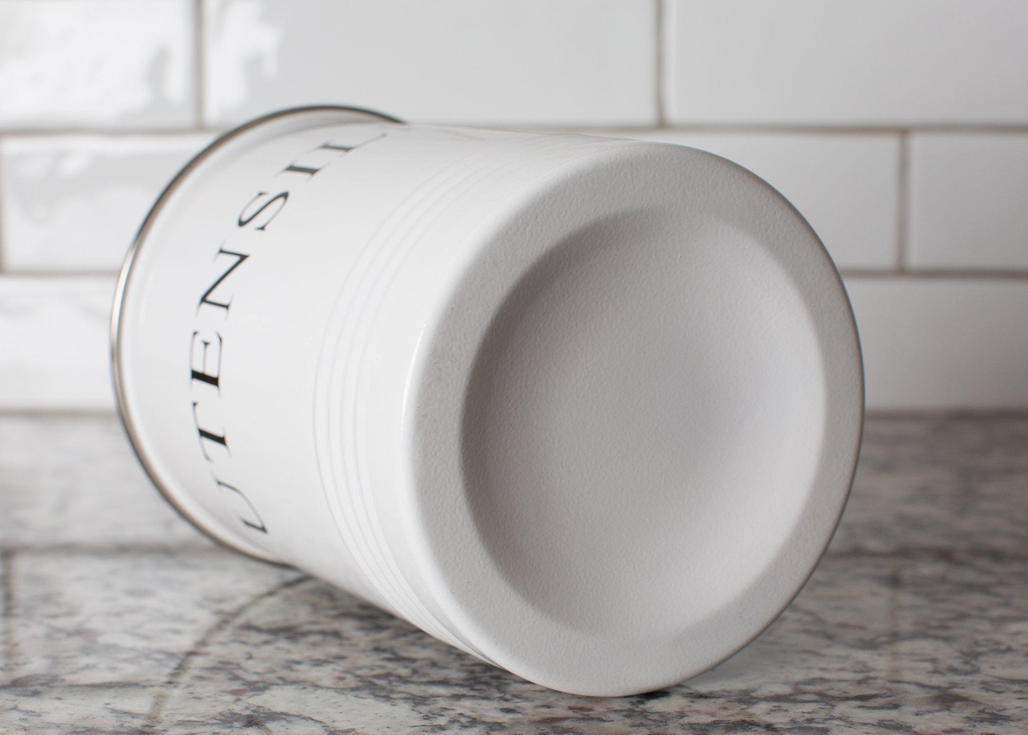 Kitchen Utensil Holder - Farmhouse Decor for Home - White Crock Organizer Caddy - Great for Large Cooking Tools by H+K Designs