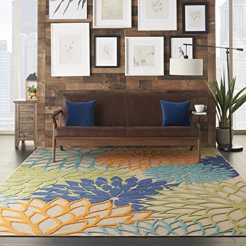 Nourison Aloha Indoor/Outdoor Multicolor 7'10" x 10'6" Area-Rug, Tropical, Botanical, Easy-Cleaning, Non Shedding, Bed Room, Living Room, Dining Room, Deck, Backyard, Patio (8x10)