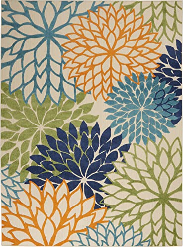 Nourison Aloha Indoor/Outdoor Multicolor 7'10" x 10'6" Area-Rug, Tropical, Botanical, Easy-Cleaning, Non Shedding, Bed Room, Living Room, Dining Room, Deck, Backyard, Patio (8x10)