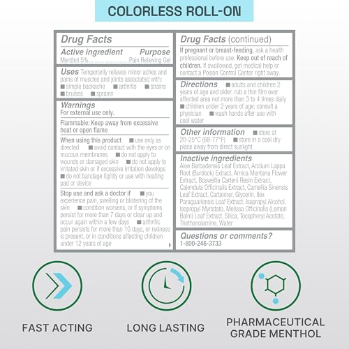 Biofreeze Professional Colorless Pain Relief Roll On, Knee & Simple Backache Relief, Arthritis Pain Reliever, Neck Pain Relief, Cooling Joint Pain Relief, Roll-On Menthol Gel 3 Fl Oz