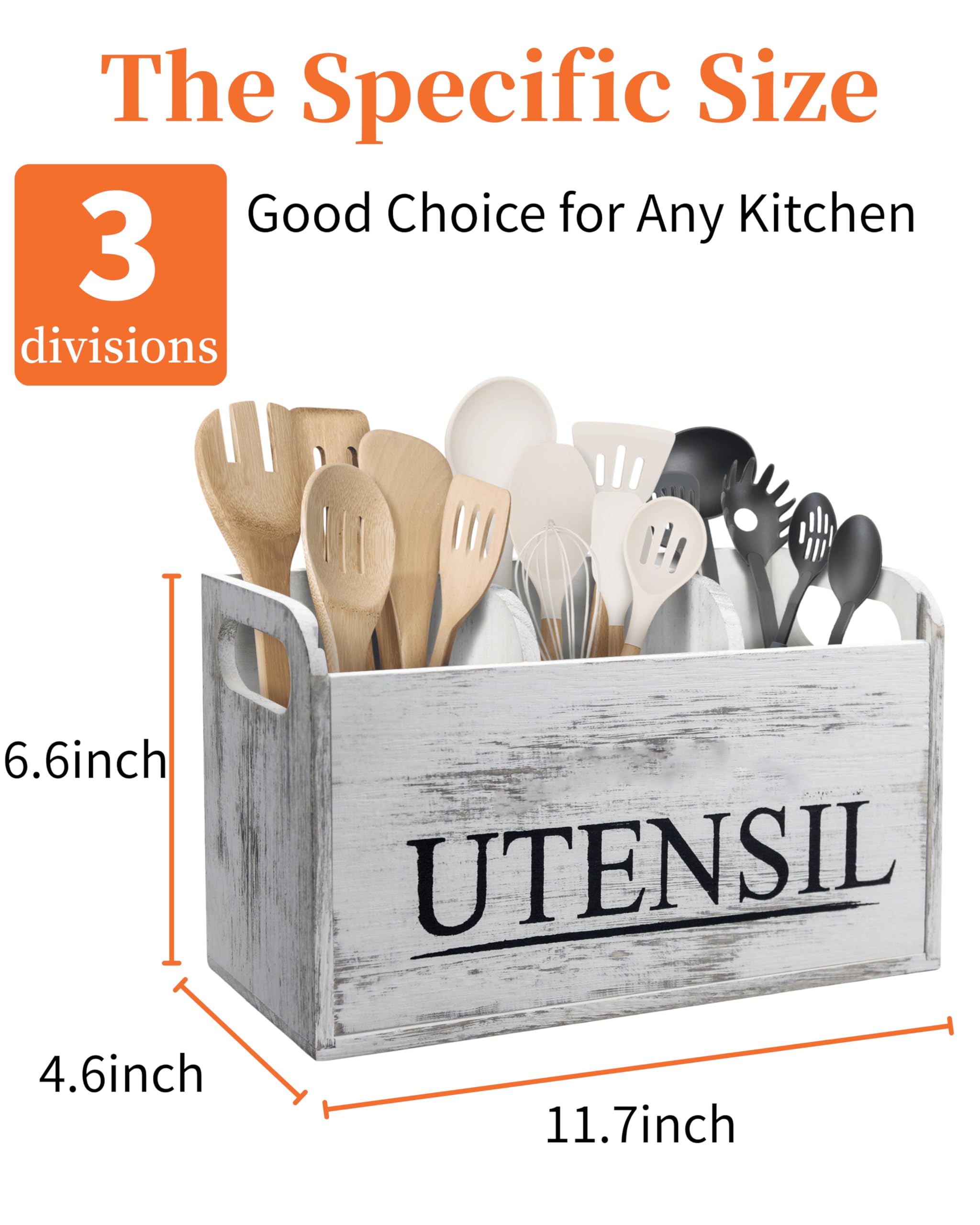 brekle White Kitchen Utensil Holder Rustic Large Wooden Utensil Organizer Cooking Tools Storage
