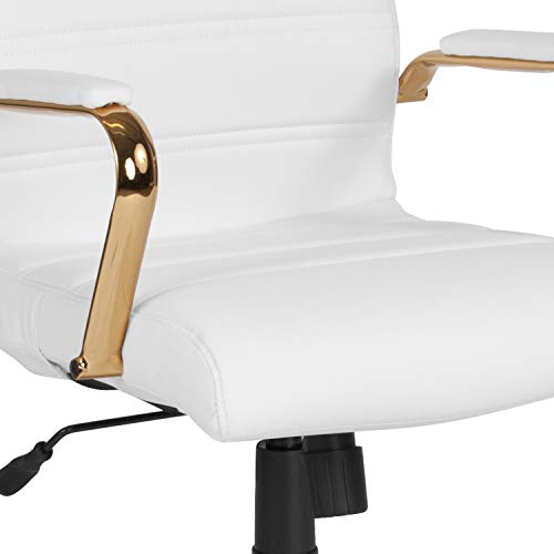 Flash Furniture Whitney High Back Desk Chair - White LeatherSoft Executive Swivel Office Chair with Gold Frame - Swivel Arm Chair