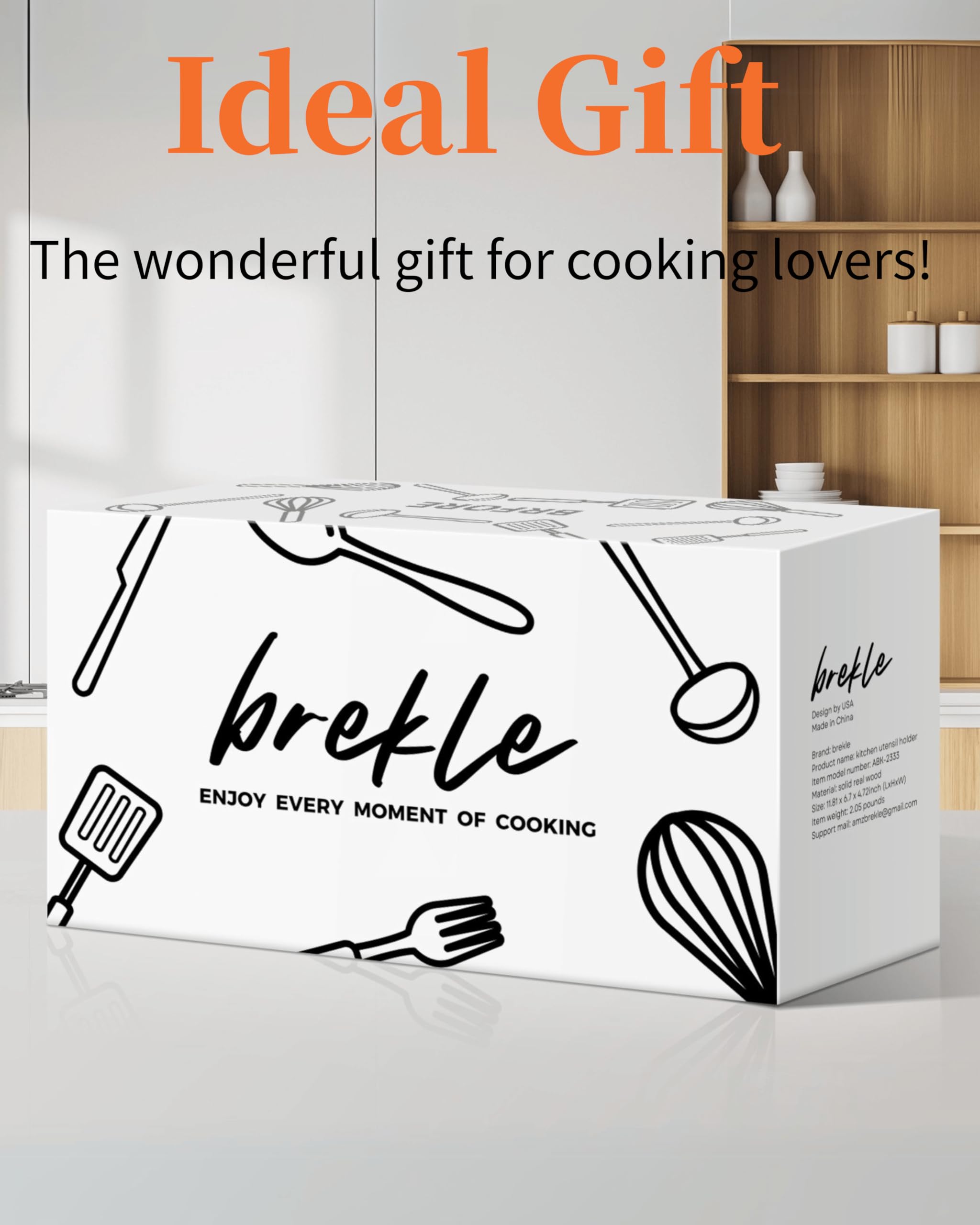 brekle White Kitchen Utensil Holder Rustic Large Wooden Utensil Organizer Cooking Tools Storage